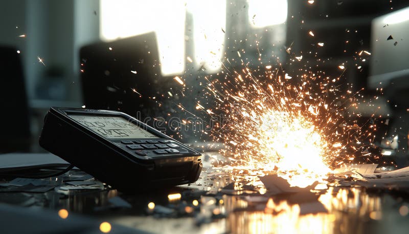 Image of a Pager that Explodes on a Table with Plastic and Metal Parts ...