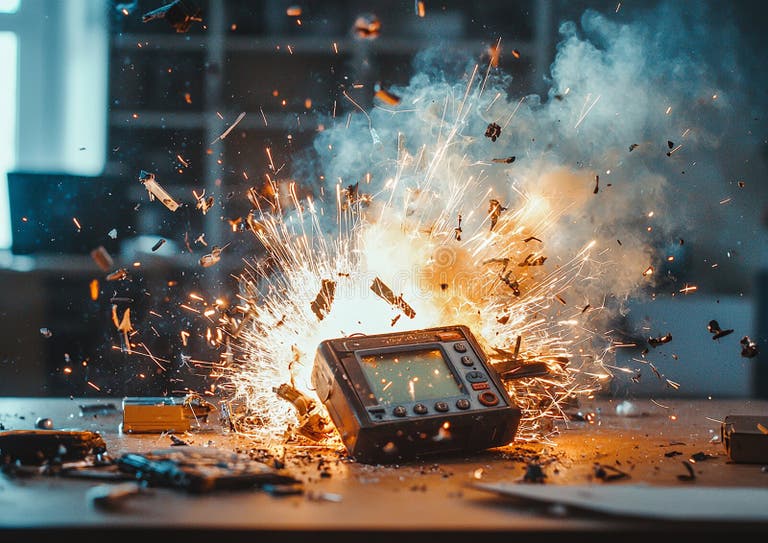 Image of a Pager that Explodes on a Table with Plastic and Metal Parts ...