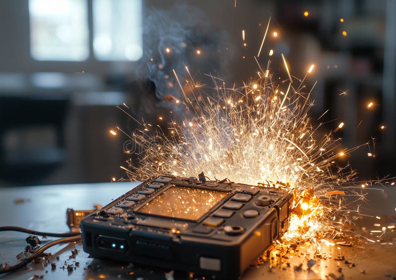 Image of a Pager that Explodes on a Table with Plastic and Metal Parts ...