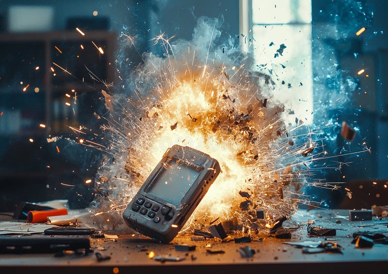 Image of a Pager that Explodes on a Table with Plastic and Metal Parts ...