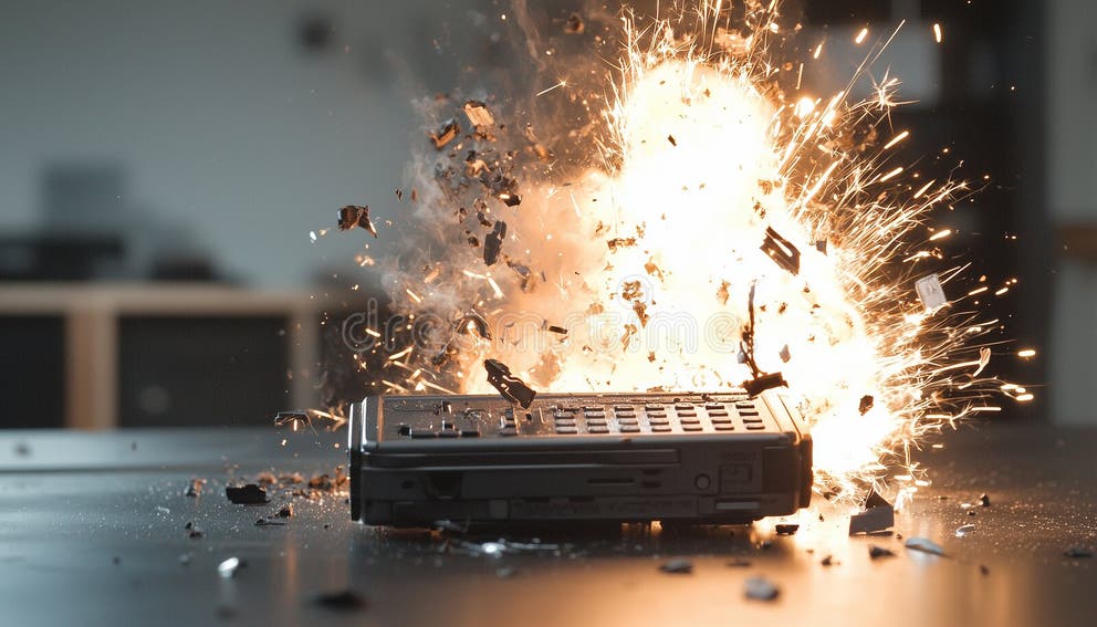 Image of a Pager that Explodes on a Table with Plastic and Metal Parts ...