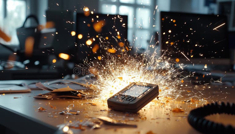 Image of a Pager that Explodes on a Table with Plastic and Metal Parts ...
