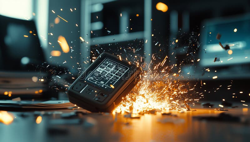 Image of a Pager that Explodes on a Table with Plastic and Metal Parts ...