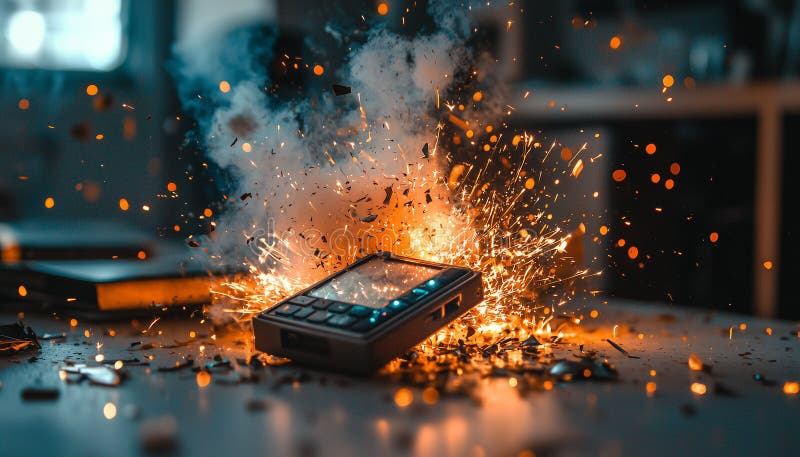 Image of a Pager that Explodes on a Table with Plastic and Metal Parts ...