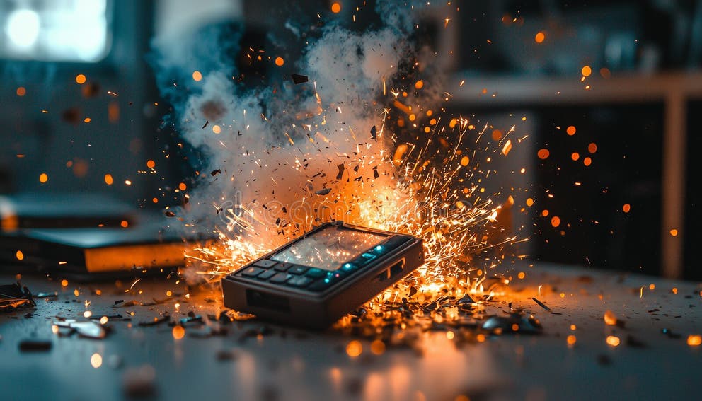 Image of a Pager that Explodes on a Table with Plastic and Metal Parts ...