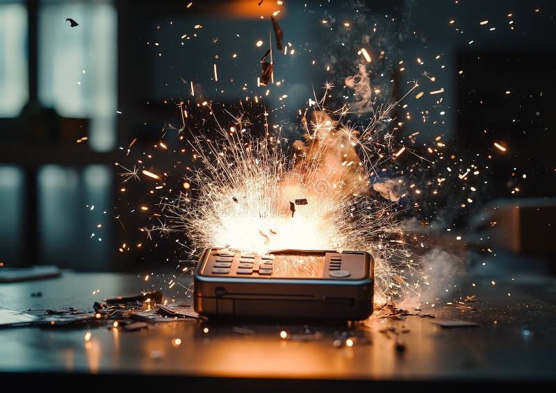 Image of a Pager that Explodes on a Table with Plastic and Metal Parts ...