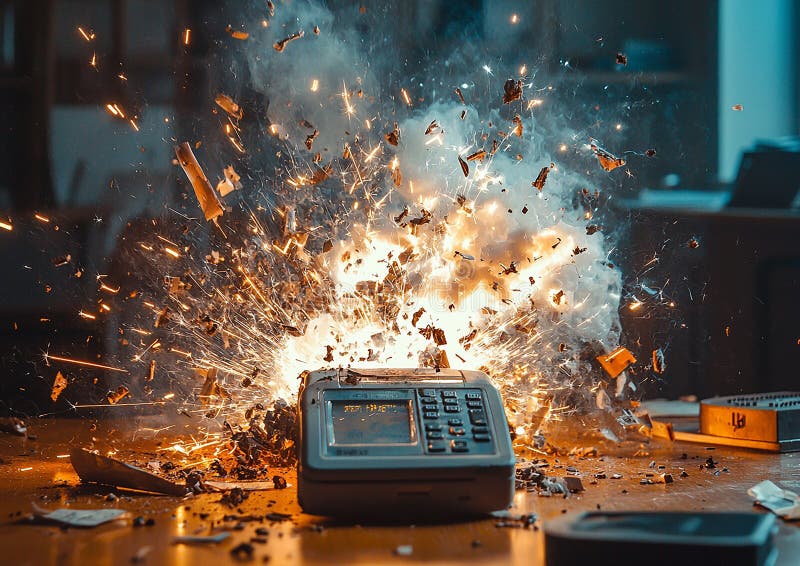 Image of a Pager that Explodes on a Table with Plastic and Metal Parts ...
