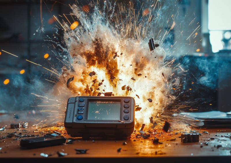 Image of a Pager that Explodes on a Table with Plastic and Metal Parts ...