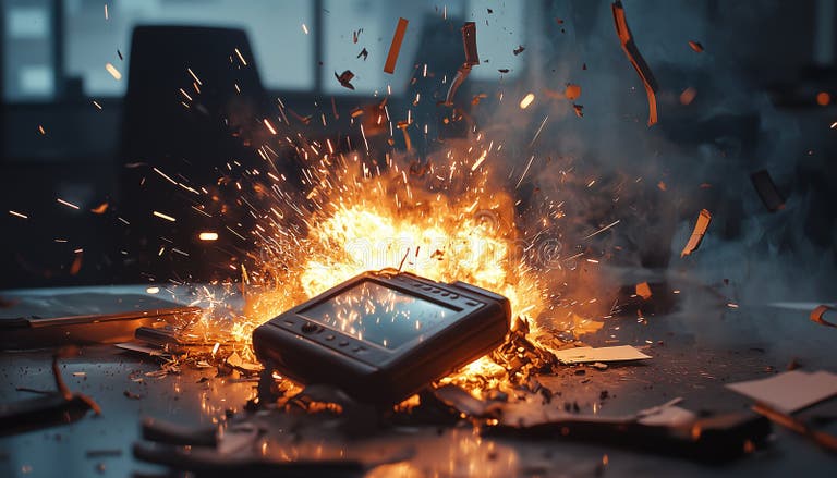 Image of a Pager that Explodes on a Table with Plastic and Metal Parts ...