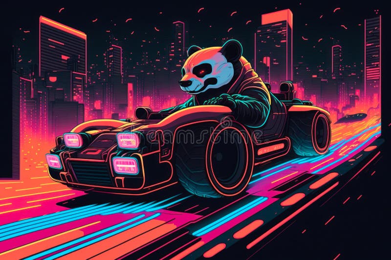 An Image of Panda Driving Car at Night. Generative AI Stock ...