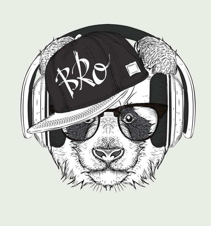 The Image of the Panda in the Glasses, Headphones and in Hip-hop Hat ...