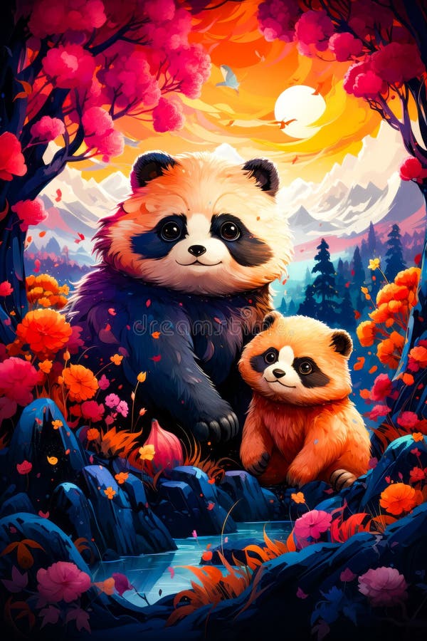 Image of Panda and Her Cub in Forest. Generative AI Stock Photo - Image ...