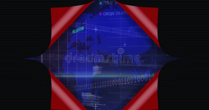 Image Of Paper Opening Over Map Binary Codes Programming Language On Abstract Background Stock 3271