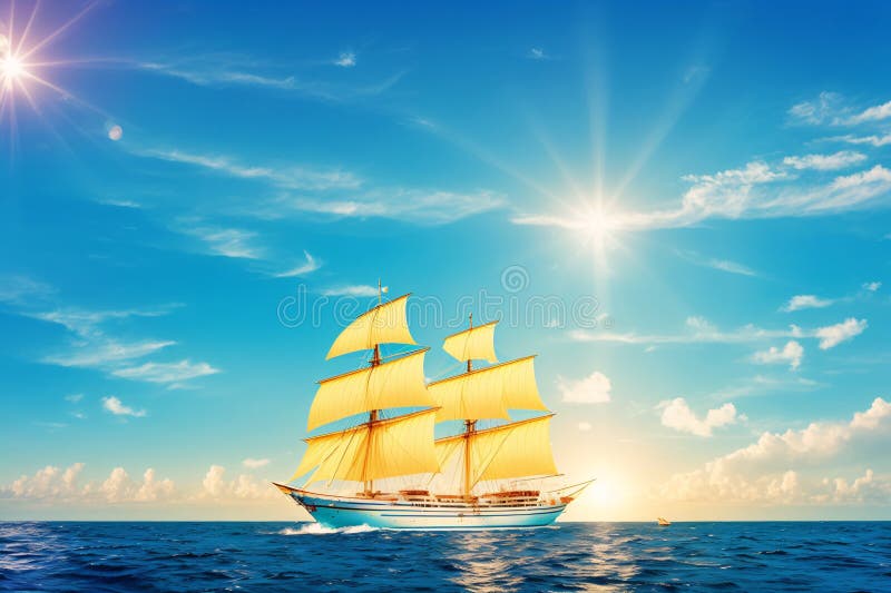 Paper Ship in the Ocean. Seascape with Paper Ship and Sun Beams Stock ...