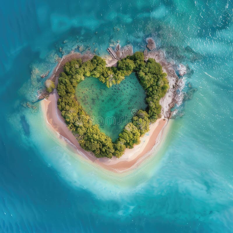 Image of a Paradise Island in the Ocean in the Shape of a Heart, Top ...