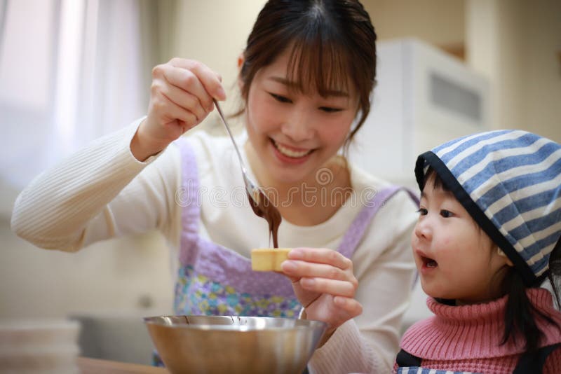 Parents and Children Making Sweets Stock Image - Image of child, living ...