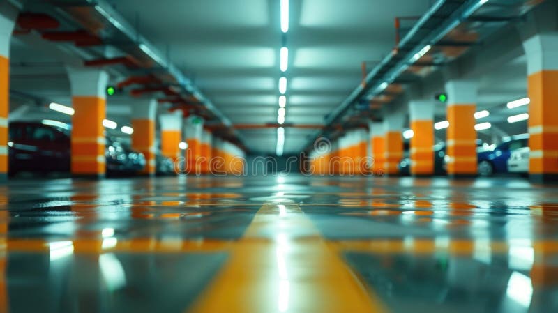 Image of a Parking Garage with Orange and White Columns Stock Image ...