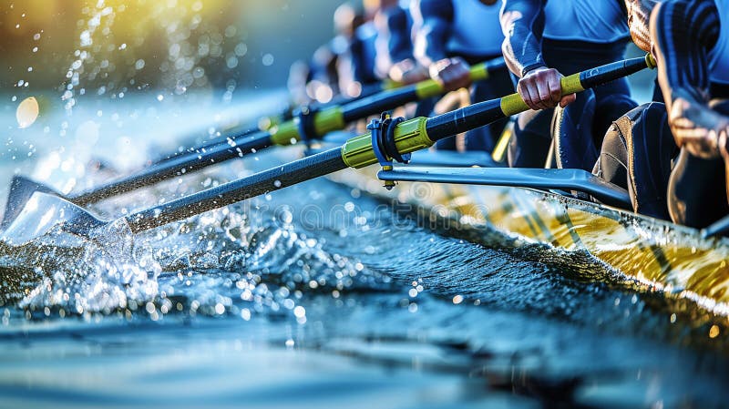 Conceptual Image of a Close Up of Rowing Oars Pulling through Water ...