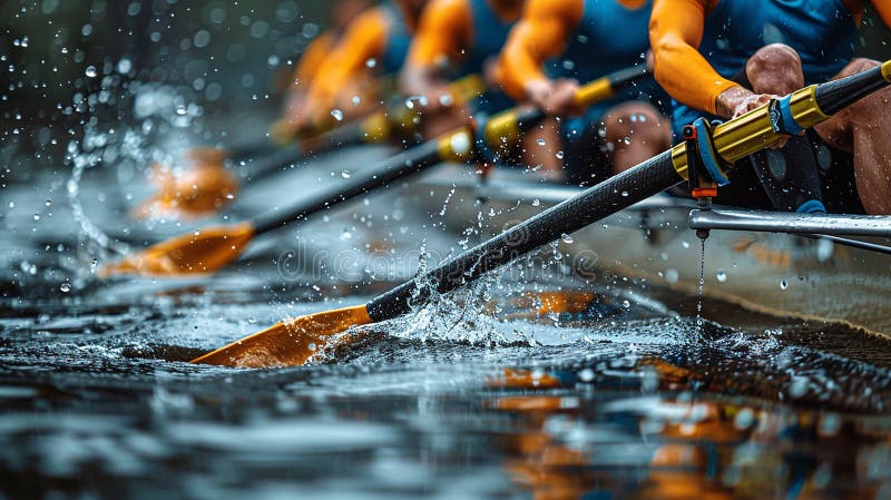 Conceptual Image of a Close Up of Rowing Oars Pulling through Water ...