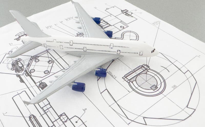 Image of Passenger Airplane and Engineering Blueprint Stock Image ...
