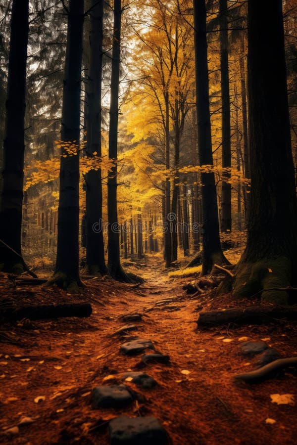 An Image of a Path in the Woods Stock Illustration - Illustration of ...