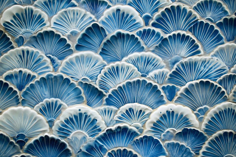 A Pattern of Blue and White Ceramic Painted Shells. Stock Illustration ...