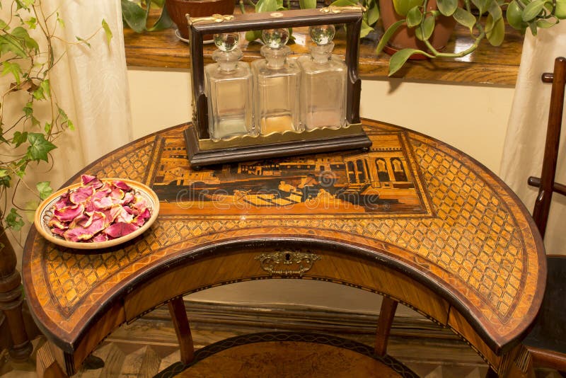 An Image with Patterns on the Surface of an Antique Table Stock Image ...