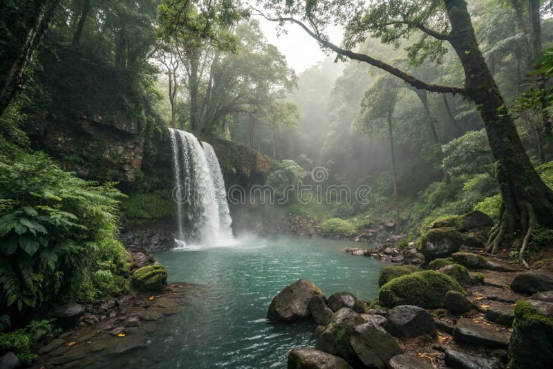 Image of Peaceful Waterfall in the Rain Forest Stock Illustration ...
