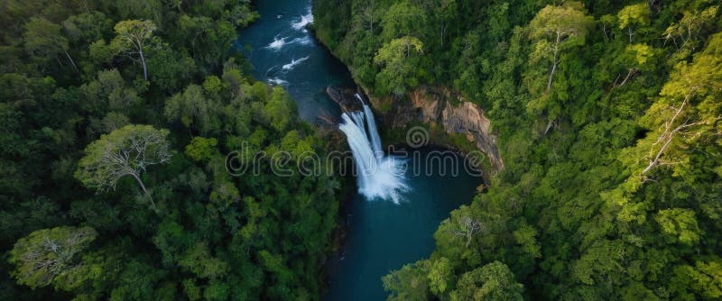 Image of Peaceful Waterfall in the Rain Forest, Drone View Stock ...