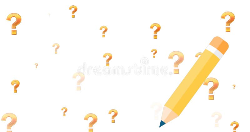 Image of Pencil Icon and Question Marks Over White Background Stock ...