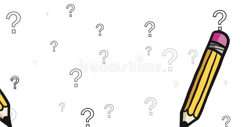 Image of Pencil Icon and Question Marks Over White Background Stock ...