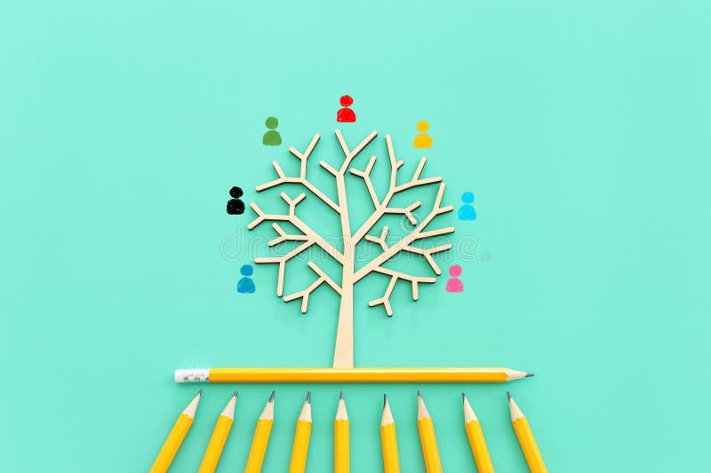 Image of Pencils and Tree with People Figures. Human Resources ...