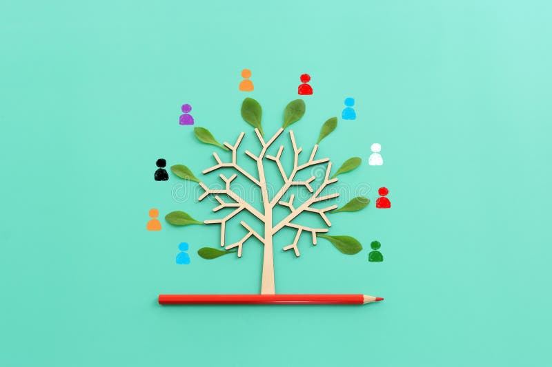 Image of Pencils and Tree with People Figures. Human Resources ...