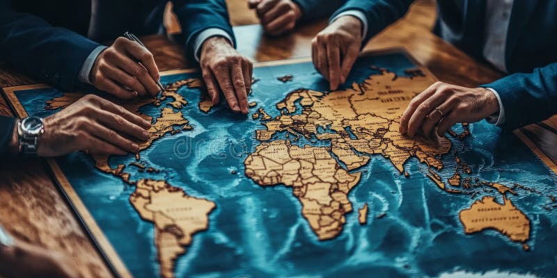 An Image of People Assembling a Strategic World Map Puzzle. Stock ...