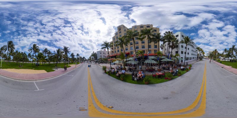 360 Image People Dining Outdoors in Miami Beach Ocean Drive Editorial ...