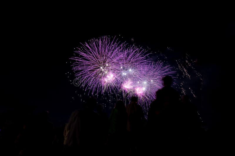 Image of a People in Front of a Fireworks As Silhouettes. Stock Image ...