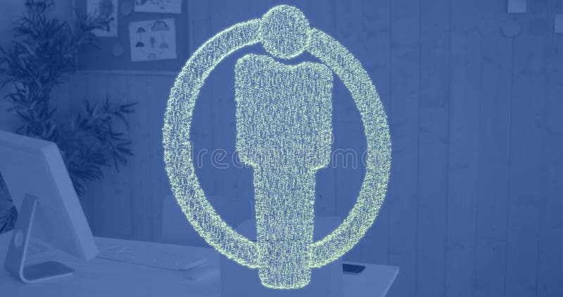 Image of People Icon and Scope Over Computer in Office, Copy Space ...