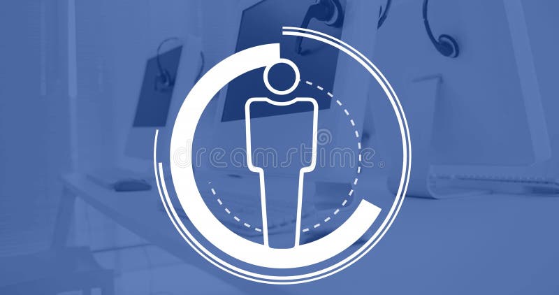 Image of People Icon and Scope Over Computers in Office, Copy Space ...