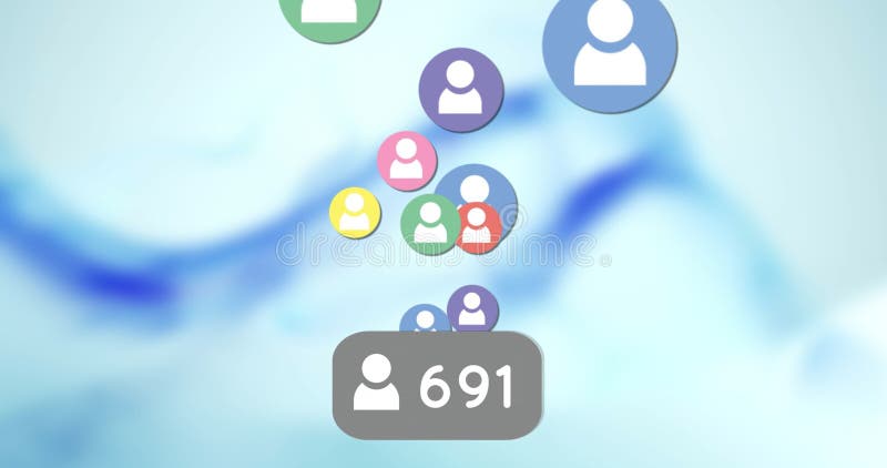Image of People Icons and Numbers Flying Over Blue Background Stock ...
