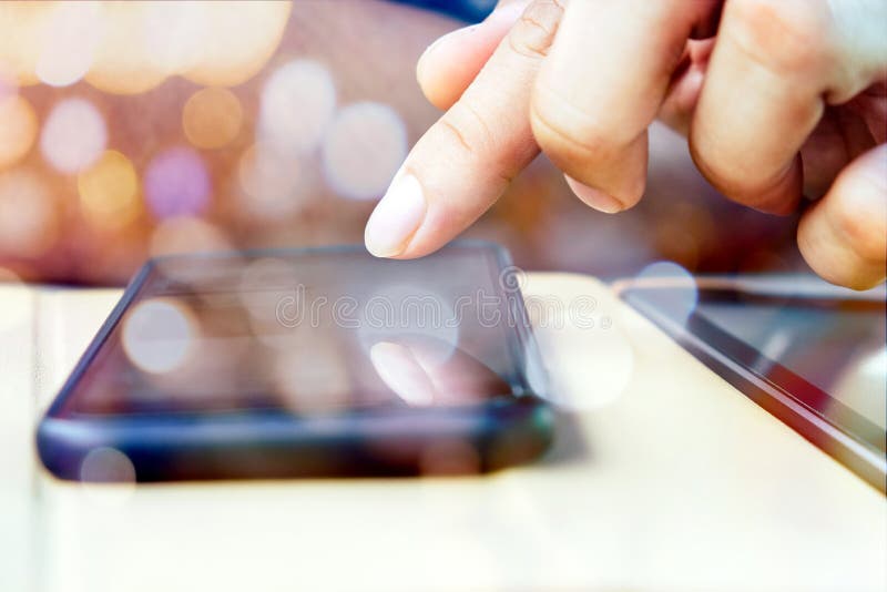 People using a smartphone. stock photo. Image of message - 159506922