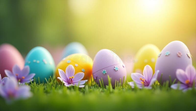Vibrant Easter Eggs with Floral Accents in Lush Green Grass and ...