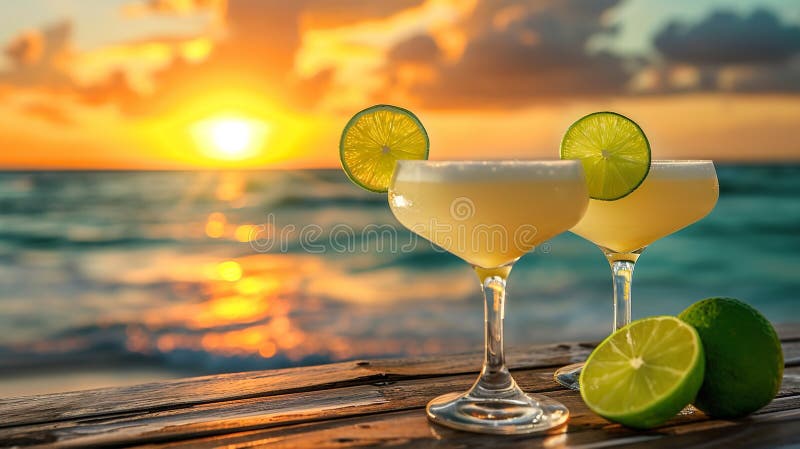 Cuban Beachfront Bar with Daiquiris at Sunset Stock Illustration ...