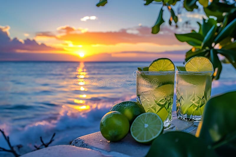 Cuban Beachfront Bar with Daiquiris at Sunset Stock Illustration ...