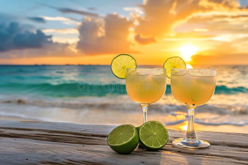 Cuban Beachfront Bar with Daiquiris at Sunset Stock Illustration ...