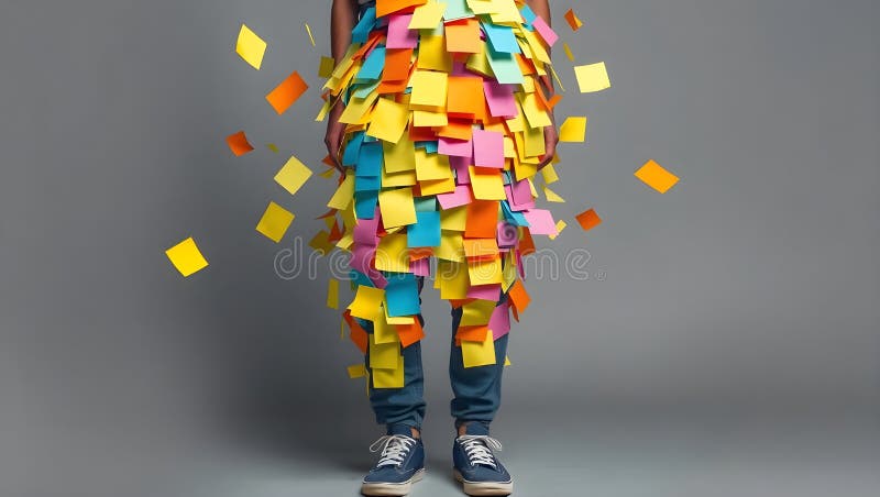 Person Covered in Colorful Sticky Notes Stock Illustration ...