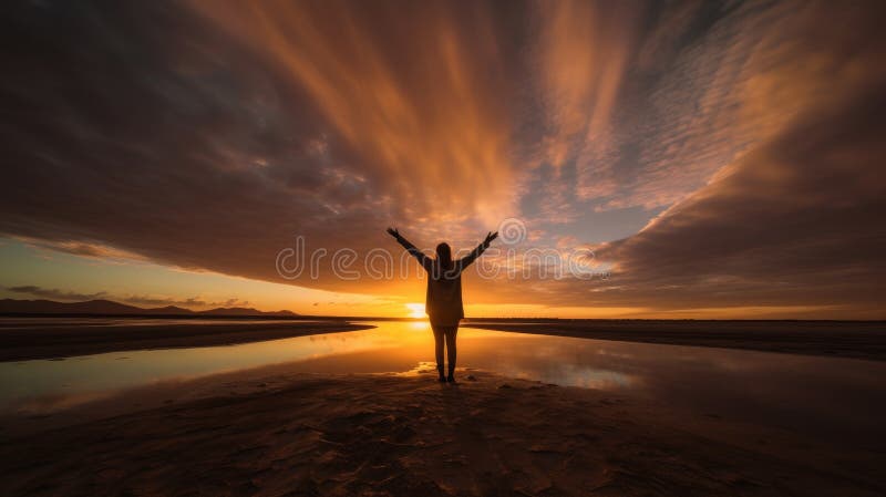Image of Person Standing in Front of Sunset Generative AI Stock ...