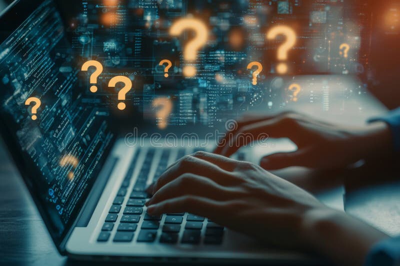 An Image of a Person Typing on a Laptop, with Question Marks Floating ...