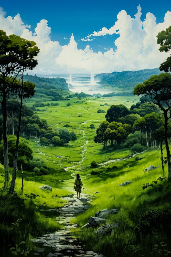 Image of Person Walking through Lush Green Field. Generative AI Stock ...