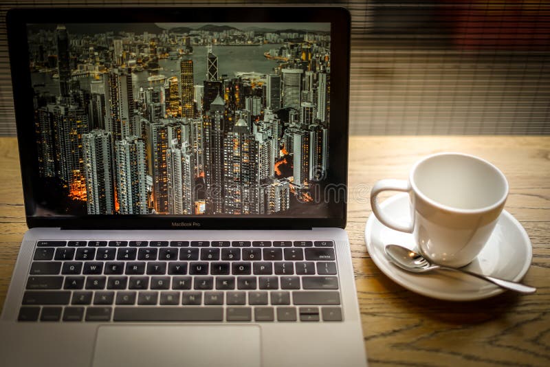 Image of the Personal Computer Working in Cafe Editorial Photography ...