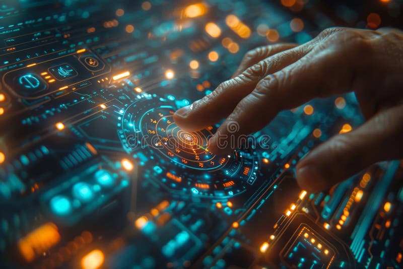 A Person is Pressing a Button on the Computer Screen Stock Illustration ...